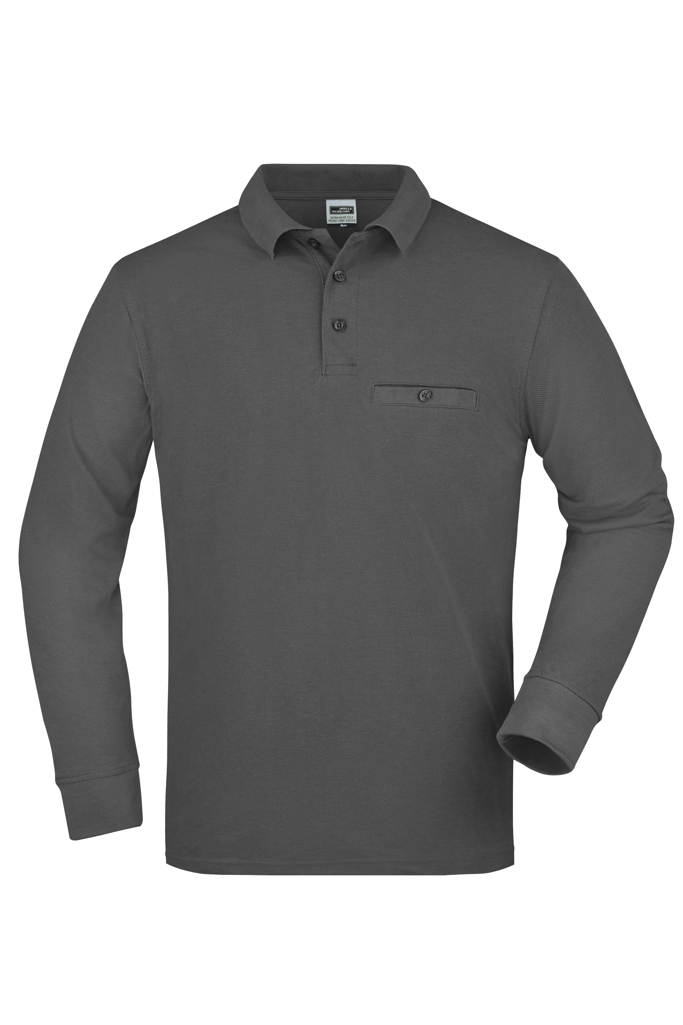 Men Men's Workwear Polo Pocket Longsleeve Dark-grey-Workweartextilien